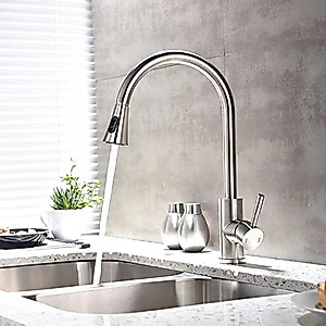 Kitchen Faucet with Pull Down Sprayer Brushed Nickel, High Arc Single Handle Kitchen Sink Faucet Without Deck Plate, Commercial Modern Stainless Steel Kitchen Sink Faucet (Brushed Nickle)