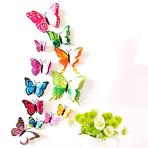 Butterfly Magnet Sticker, 12pcs / Set PVC Double-Layer Mixed Color Simulation Butterfly Magnet Stereo Refrigerator Sticker (Multicolor)