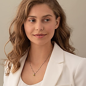 PEORA 14K White Gold Peridot and Diamond Pendant for Women, Genuine Gemstone Birthstone, Heart Shape Solitaire, 6mm, 1 Carat total