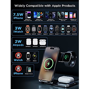 Wireless Charger, 3 in 1 Wireless Charger Station Anchorock Fast Charging Stand Charging Dock for iPhone 14/13/12/11/Pro/Max/XS/XR/X/8/Plus/Apple Watch 7/6/5/4/3/2/SE/AirPods 3/2/Pro, More QI Devices