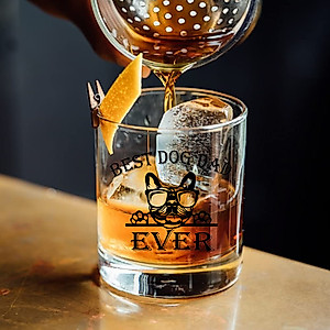 Perfectinsoy Dog Dad Ever Whiskey Glass with Gift Box, Cute French Bulldog Themed, Dog Lover Gifts for Him, Dog Dads, Dad, Grandpa, Uncle, Brothers, Husband, Whiskey Glass Gift for Dog Lovers …