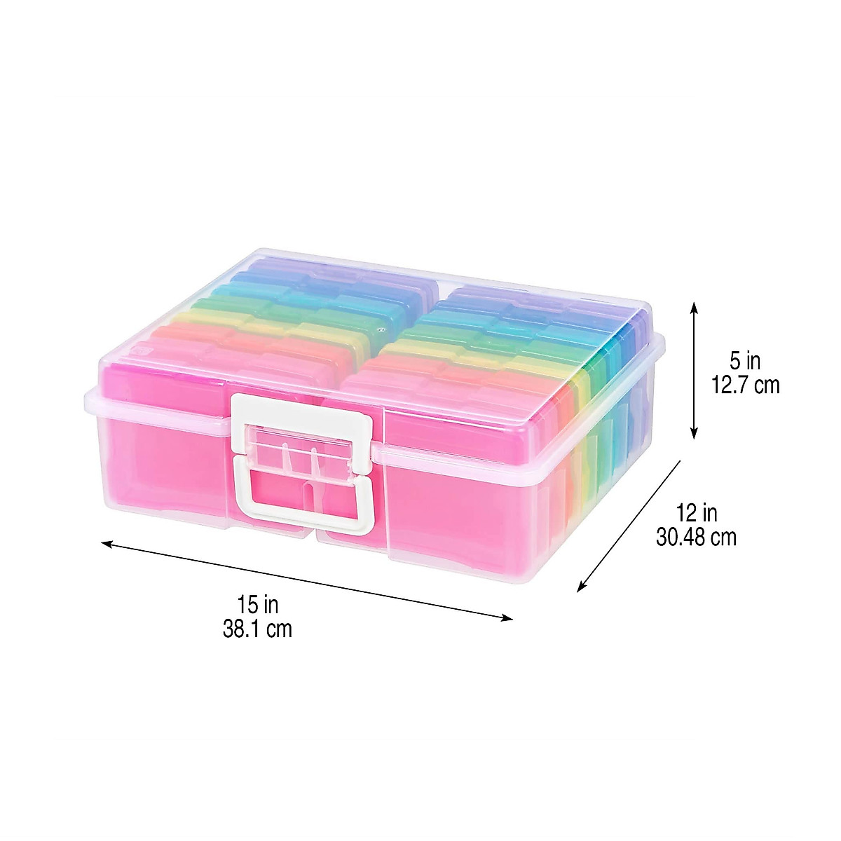 Rainbow Plastic Photo & Craft Keeper Box by Simply Tidy - Acid Free Container Includes 16 Cases and Holds Up to 1,600 Photos - Bulk 8 Pack
