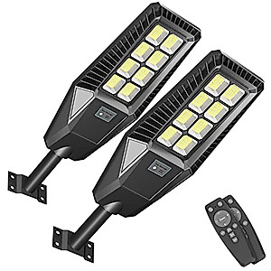 TENKOO 2 Pack 800W Solar Street Light, Light Control&PIR Motion Sensor, Dusk to Dawn Security Solar Powered Parking Lot 50000 Lumens for Square,Yard, Garden,Basketball Court