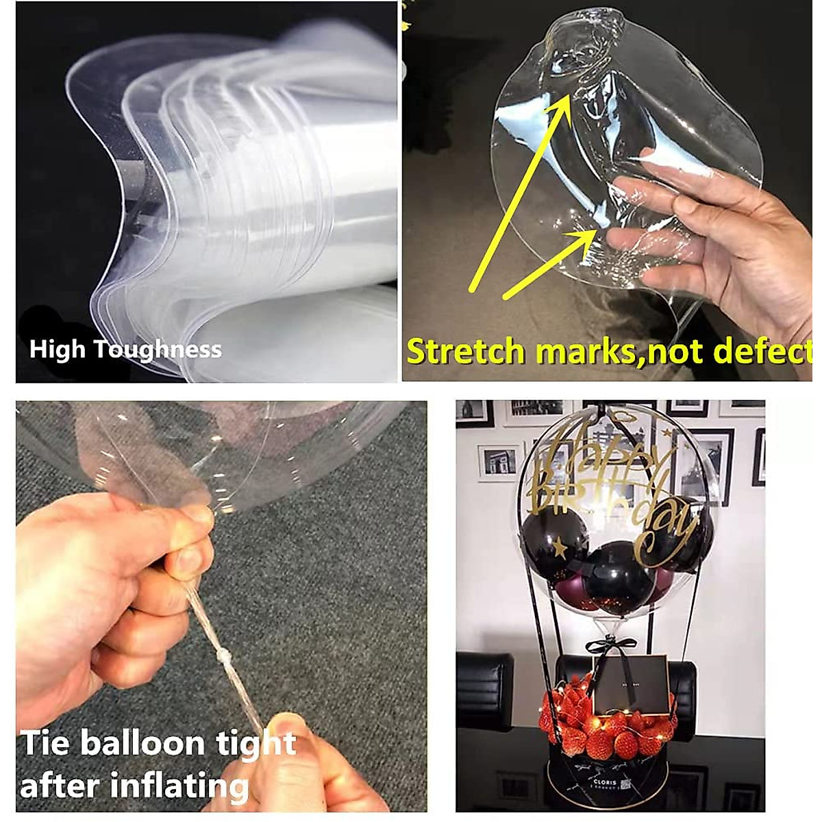 Clear Balloons, 18" Pre Stretched 15 Packs Big Stuffing Crystal Clear Bubble Bobo Balloons for Air or Helium Use