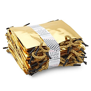 Sparkle and Bash 24 Pack Mini Metallic Rose Gold Gift Bags with Rope Handles, Reusable Paper Gift Bags (6 x 5 x 2.5 In)