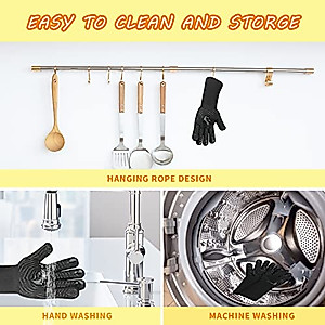 BBQ Gloves, 1472°F Heat Resistant Gloves Fireproof Mitts，Grilling Gloves Silicone Non-Slip Washable Oven Gloves, Kitchen Gloves for Barbecue, Grilling, Cooking, Baking, Camping, Smoker (Black)