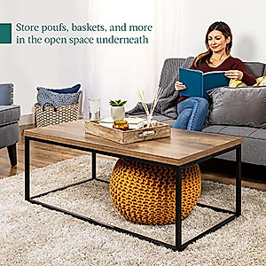 Best Choice Products 44in Modern Industrial Style Rectangular Wood Grain Top Coffee Table, Rustic Accent Furniture for Living Room w/Metal Frame, 1.25in Thick Butcher Block Tabletop - Brown