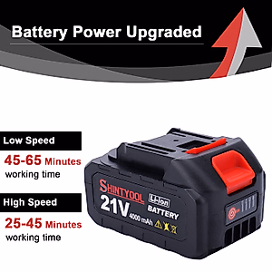 SHINTYOOL 21V Lithium Battery with Electric Quantity Display, 4.0 Ah Battery with Charger Adapter Led Indicator Compatible with Leaf Blower and Mini Saw