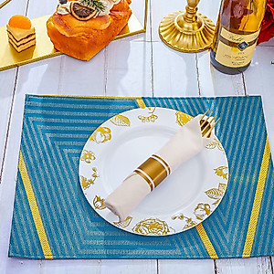 N9R 50 Pack Pre Rolled Gold Plastic Cutlery Set, Wrapped Plastic Silverware Set with 50 Forks, 50 Knives, 50 Spoons and 50 Napkins, Disposable Cutlery Set for Party and Wedding