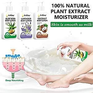 3 Pack Body Lotion for Women Dry Skin,Bulk Lotion for Men Scented Natural Body Moisturizer Aloe,Coconut,Lavender with Vitamin E, Moisturizing Body Cream With Shea Butter, Skin Lotion Body Skin Care Products Mother Day Father Day Valentine's Day Gifts for