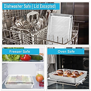 TeamFar Rectangular Cake Pan with Lid, 10.5 Inch Stainless Steel Small Baking Roasting Lasagna Cake Pan, Corrugated Bottom & Deep Side, Healthy & Heavy Duty, Dishwasher Safe - (1 Pan + 1 Lid)