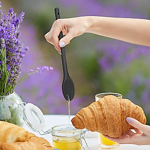 Stirring Spoons for Cooking Set of 3, Silicone 12 Inch Long Handle Spoons, Nonstick Mixing Spoons for Cooking, Silicone Stirring Spoons BPA Free, Nontoxic & Resistant to 480°F (2 in Black)