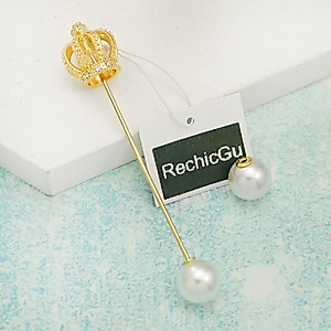 RechicGu Gold Royal Queen Crown Tiara Cross Faux Pearl Lapel Stick Pin Tie Hat Scarf Badge Brooch