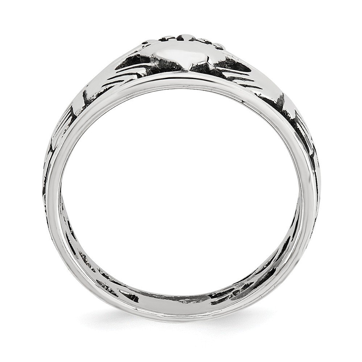 Solid 925 Sterling Silver and Vintage Antiqued Irish Claddagh Celtic Ring Band Size 7