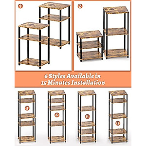 WOODYNLUX End Table Night Stand Set of 2, 3-Tier Bedside Tables, 5-Tier Shelf Bookcase, Accent Side Table for Couch, Living Room, Bedroom, Rustic Brown and Black, Easy Assembly.