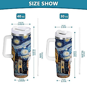 RPLIFE Cute Orange Cat Starry Night 40 Oz Tumbler with Handle, Stainless Steel Bottle, Insulated Water Bottle with Straw