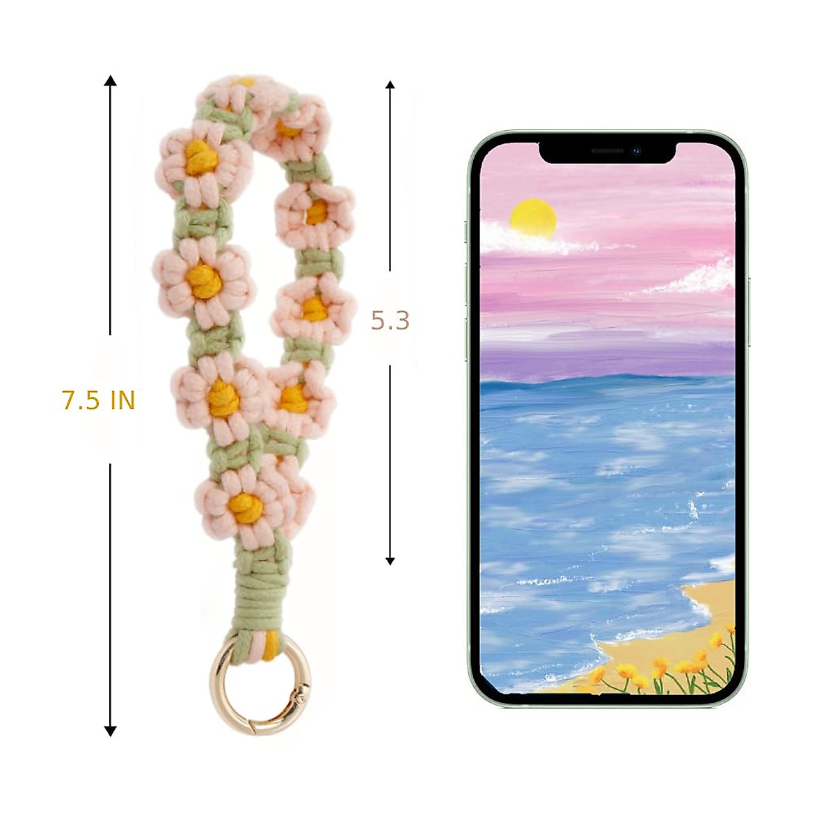 Macrame Keychain Wristlet for Women Wristlet Keychain Wrist Lanyards for Keys Cute Keychain for Car Keys Keychain Key Lanyard Pink Wristlet Keychain Aesthetic Key Chain Wristlet Lanyard Bracelet