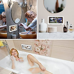 Shower Phone Holder Waterproof Phone Holder Shower Phone Case,Wall Case for Phone Shower Phone Mount,Suitable for Shower Bathroom Bathtub Kitchen(White)