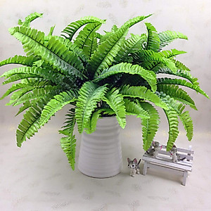 YINKUU Artificial Shrubs, 7 Fork Plastic Plants Persian Grass Fern Leaves Fake Bushes Wedding Indoor Outdoor Home Garden Verandah Kitchen Office Table Centerpieces Arrangements Christmas Decoration