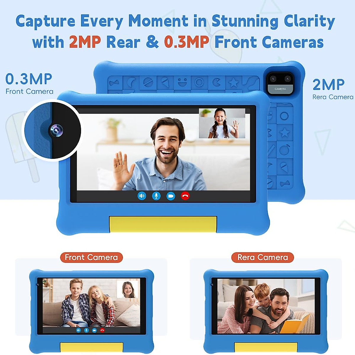 ApoloSign Kids Tablet 7 inch, 2+32GB Storage, Android 13 Tablet for Kids, Parental Control, Pre-Installed Educational Apps & YouTube Kids, 3000mAh Battery, Dual Cameras, EVA Protective Case, Blue