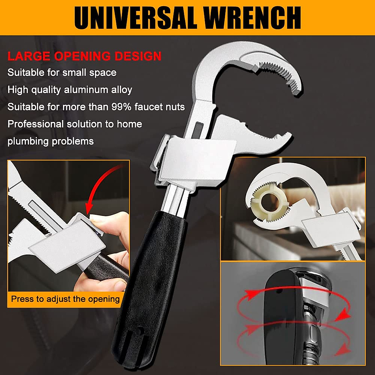 LHCDQSKCW Universal Adjustable Double-ended Wrench, Multifunctional Bathroom Wrench, Crescent Wrench for Disassembly & Assembly Sets, Hand Tool for Water Pipe Repair & Home Accessories