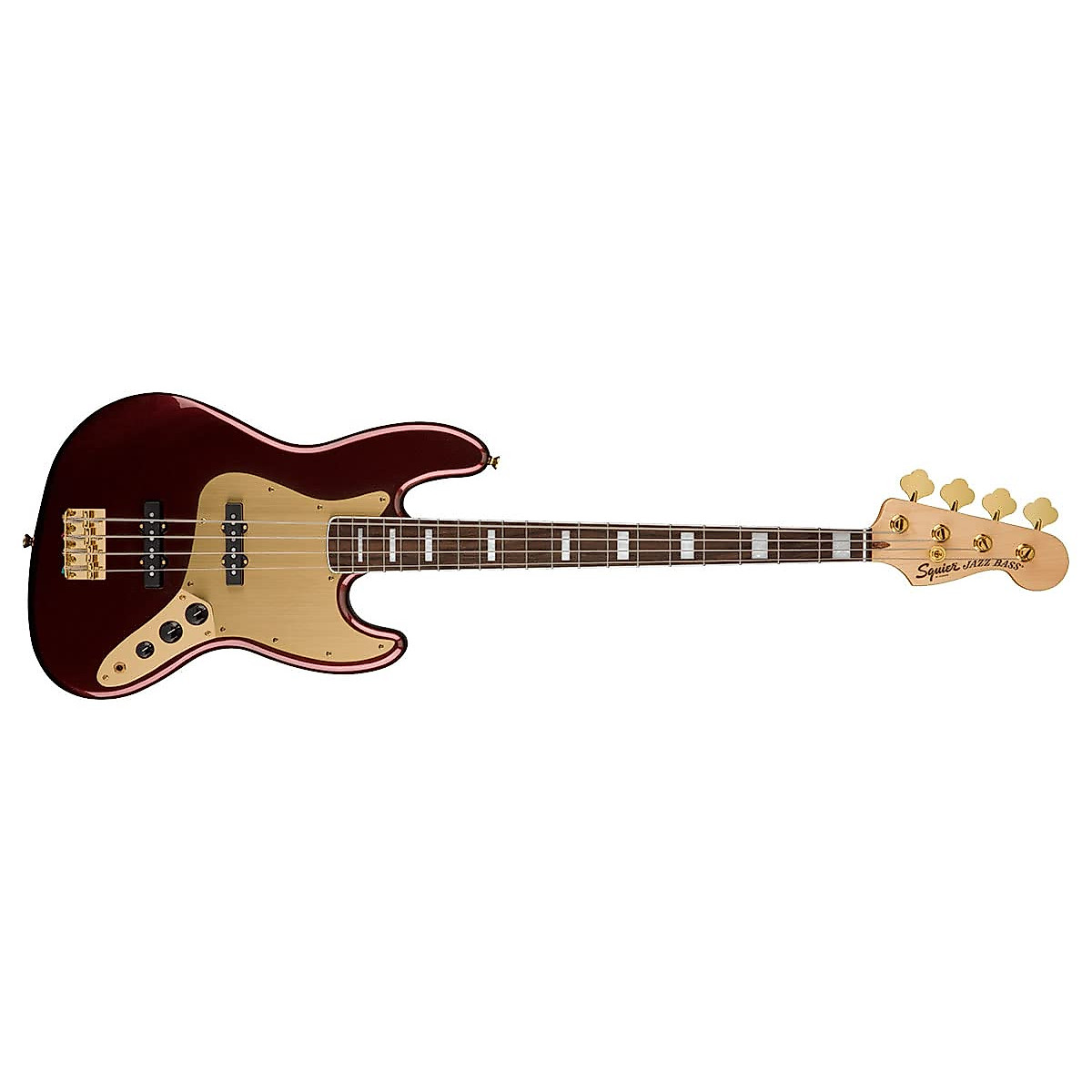 Squier 40th Anniversary Jazz Bass Gold Edition, Ruby Red Metallic, Laurel Fingerboard