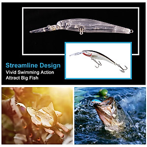 Unpainted Fishing Lures Crankbait Blanks Hard Lures Kit with 3D Eyes Blank Fishing Lure Making Kit Lipless Crankbait Minnow Popper Jerkbait VIB Clear Bodies