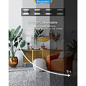 Ensenior Bathroom Light Fixtures, Dimmable LED Vanity Lights Over Mirror, CRI 90, 5000K Daylight, Acrylic Stainless Steel, 4 Lights for Modern Vanity Lighting Fixture, 29W 2230LM - Black