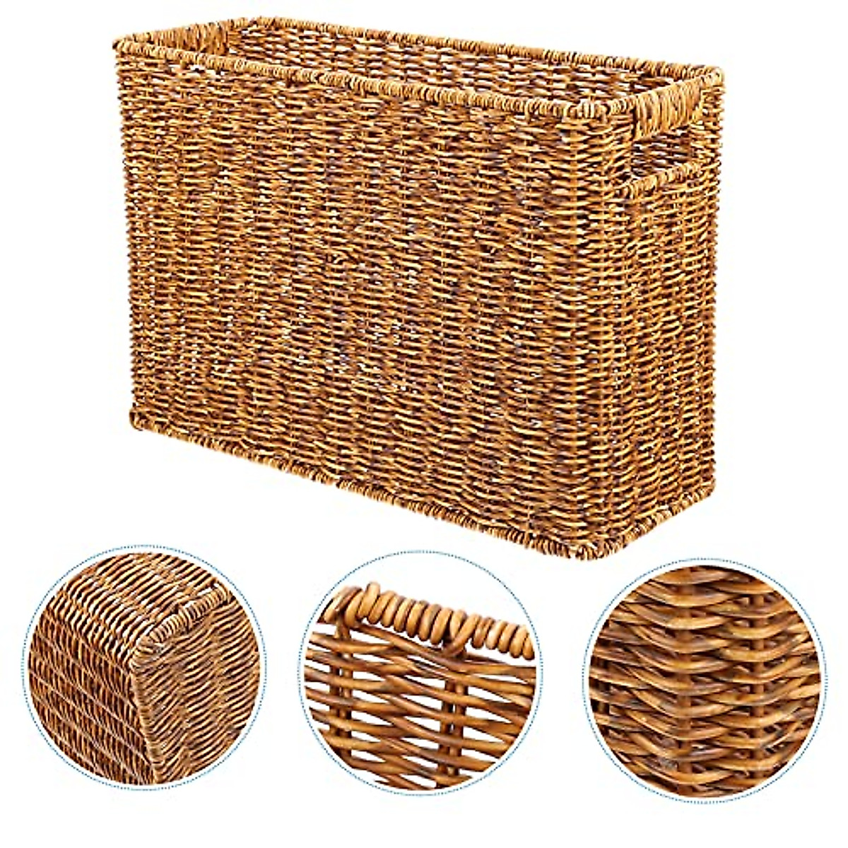 DOITOOL Rattan Storage Basket Simulation Woven Magazine Files Book Holder Rectangular Basket Bin Laundry Tote Basket for Bedroom Living Room Home