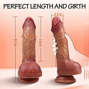 2'' Diameter Huge Realistic Silicone Dildo, 9.5'' Big Anal Dildo with Hyper-Realistic Veins Suction Cup, Dual Density Lifelike Dildo Fake Penis with Curved Shaft and Balls Adult Sex Toys for Women