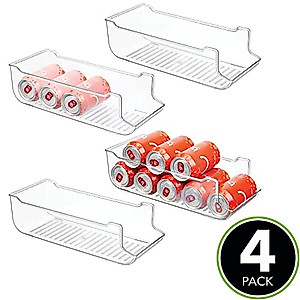 mDesign Large Plastic Pop/Soda Can Dispenser Storage Organizer Bin for Kitchen Pantry, Countertops, Cabinets, Refrigerator - Holds 9 Cans - BPA Free, Food Safe, 4 Pack - Clear