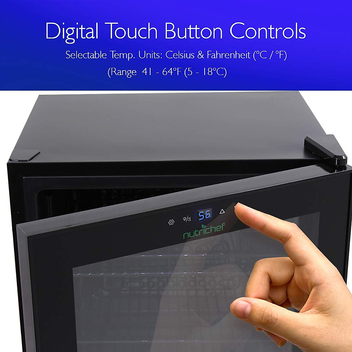 NutriChef PKTEBC80.5 18.69 Gallon Freestanding/Kitchen Countertop Black Electric Center Cooler Soda Beer Refrigerator w/Built-in Fan, Clear Glass Door 132-Can Canned Beverage Mini Fridge