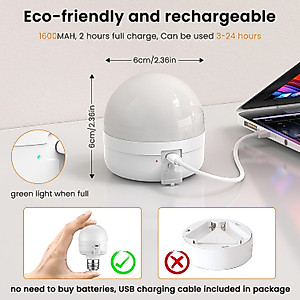 SCOPOW 2Packs E26 Rechargeable Light Bulbs with Remote Control Timer and 3 Color Temperature Magnetically Battery Operated Light Bulbs Dimmer for Non-Hardwired Detachable (5W+E26+3Colors+2PC)