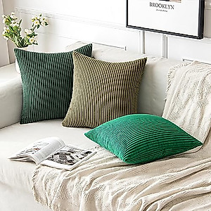 Woaboy Pack of 2 Corduroy Pillow Covers 20x20 Super Soft Boho Striped Pillow Covers Olive Green Decorative Throw Pillows Home Decor for Spring Couch Sofa Cushion Bedroom Livingroom