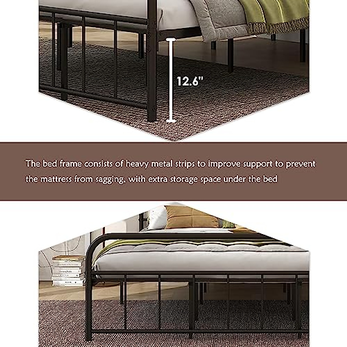 alazyhome King Bed Frame Metal Platform with Vintage Headboard and Footboard Easy Assembly No Box Spring Needed Steel Slat Support Black