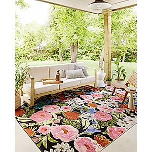 Loloi II Botanical Collection BOT-01 Black/Multi, Indoor/Outdoor 6'-7" x 9'-4" Area Rug