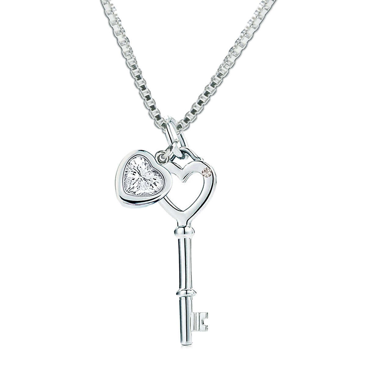 Cherished Moments Sterling Silver Key to my Heart Pendant Necklace with Heart Shaped CZ 16-18"