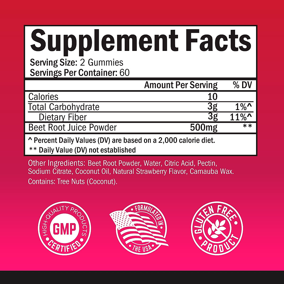 Sugar Free Beet Root Gummies - Nitric Oxide Beet Chews Infused with Coconut Oil for Highest Absorption - Supports Energy & Whole Body Health - Delicious Strawberry Flavor - 120 Count (60 Day Supply)
