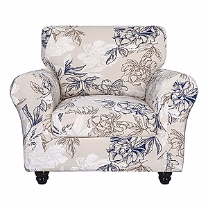 SearchI Stretch Sofa Cover Printed Couch Covers, Floral Pattern 2 Piece Armchair Slipcover with Separate Chair Cushion Cover, Washable Furniture Protector for Living Room(Armchair, Flower Shadow)