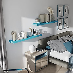 Habudda Floating Shelves, Wall Decor Wood Shelf for Bathroom Bedroom Kitchen Living Room Hanging Mounted Storage, 30 Inch Set of 2, Wooden Rustic Bohemian Blue