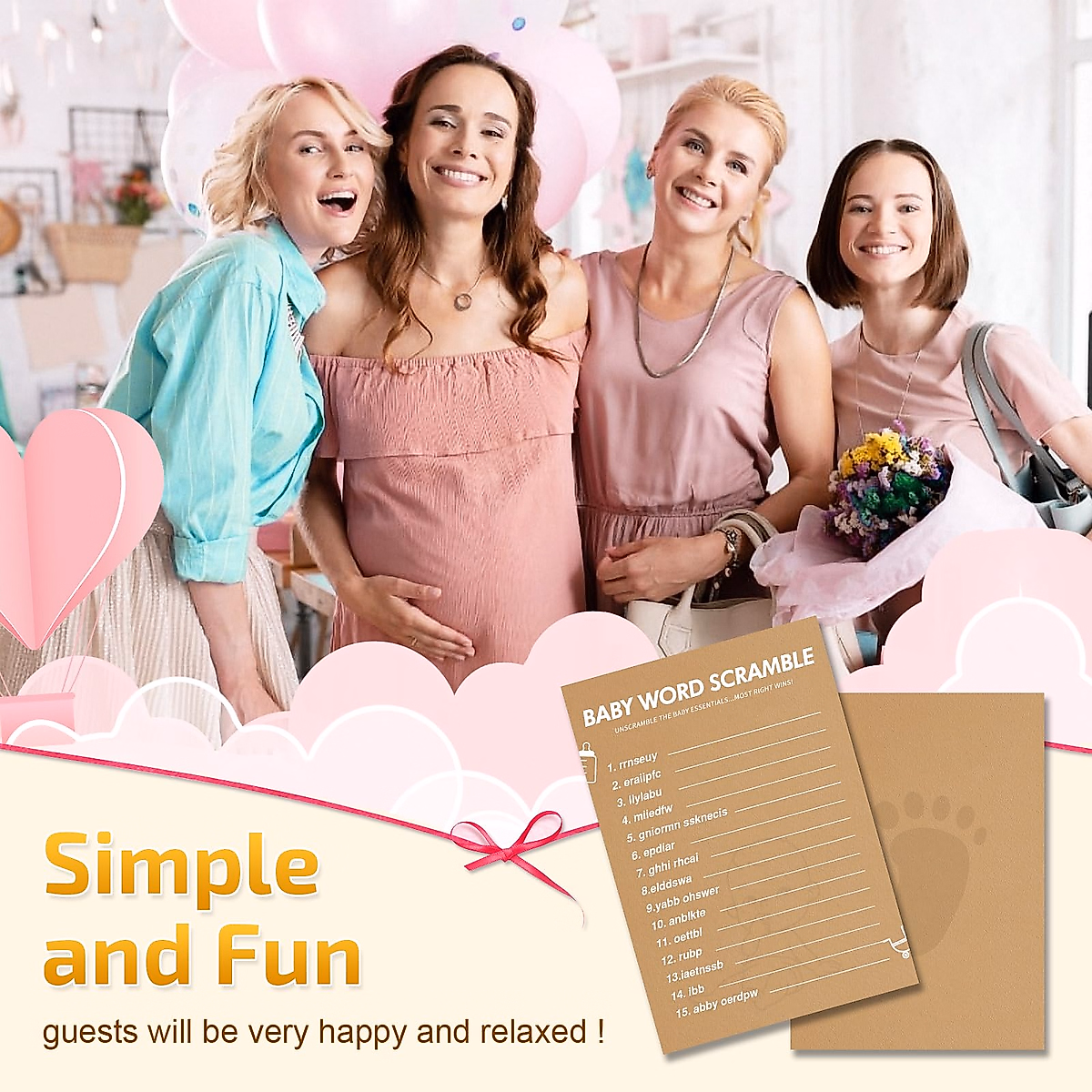 GAMSUNSTAR Baby Shower Games-Baby Shower Word Scramble Game,50 Cards for Each Game(with Answer),Thick Paper,Hilarious,Funniest Baby Shower Games Ever