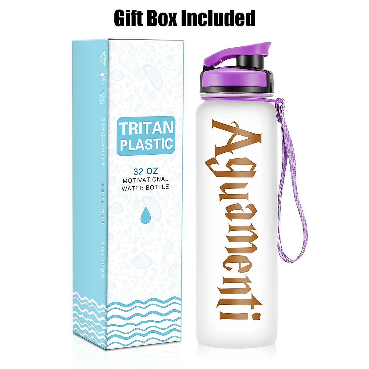 LEADO 32 oz 1 Liter Motivational Tracking Water Bottle with Times to Drink - Aguamenti - Funny Mothers Day, Birthday Gifts for Women, Men, Friends, Coworkers, Mom, Dad, Wife, Husband, Sister