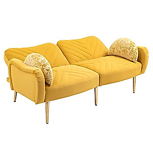HomSof Loveseat Mustard Modern Sofa Small Couch for Living Room with Metal feet and 2 Pillows