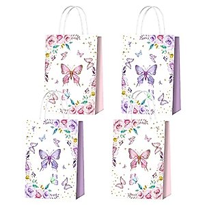 ANYMONYPF 16 Packs of Butterfly Paper Bag Theme Party Gift Bag Birthday Gift Bag Snack Candy Bag Childrens Party Supplies