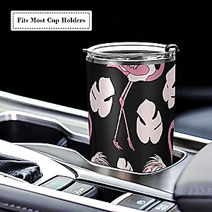 GUIJI Pink Black Flamingo 20oz Stainless Steel Tumbler with Lid and Straw，Vacuum Insulated Water Coffee Tumbler Cup，Sweat-proof Spill-Proof Travel Mug for Hot & Cold Drinks