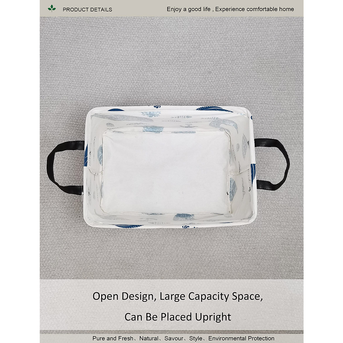 ONOEV Rectangular Folding Laundry Basket, Canvas Basket,Nersury Hamper,Suitable for Children,Office,Bedroom,Clothes,Toys Storage (Blue Whale), 14.9L x10.2Wx9.05H''