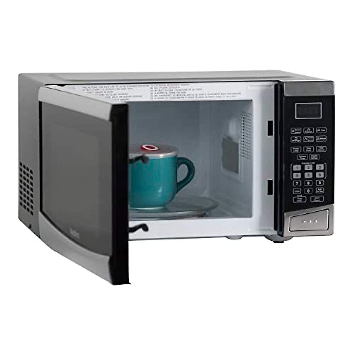 West Bend WBMW92S Microwave Oven 900-Watts Compact with 6 Pre Cooking Settings, Speed Defrost, Electronic Control Panel and Glass Turntable, Metallic