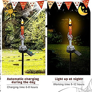 YBB 3 Pack Solar Skeleton Ghost Hands Candle Stake Lights, LED Skull Garden Lawn Yard Pathway Landscape Lights for Halloween Outdoor Decoration