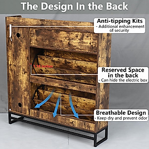 Auromie Shoe Storage Cabinet, Free Standing Shoe Organizer with 2 Flip Drawers, Shoe Rack with Adjustable Side Cabinet, Entryway Narrow Shoe Storage with Door for Hallway, Living Room (Rustic Plus)