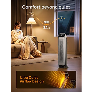 Dreo Space Heater, 24" 11ft/s Fast Quiet Heating Portable Electric Heater with Remote, 3 Modes, Overheating & Tip-Over Protection, Oscillating Ceramic Heater for Bedroom, Office, and Indoor Use, Black